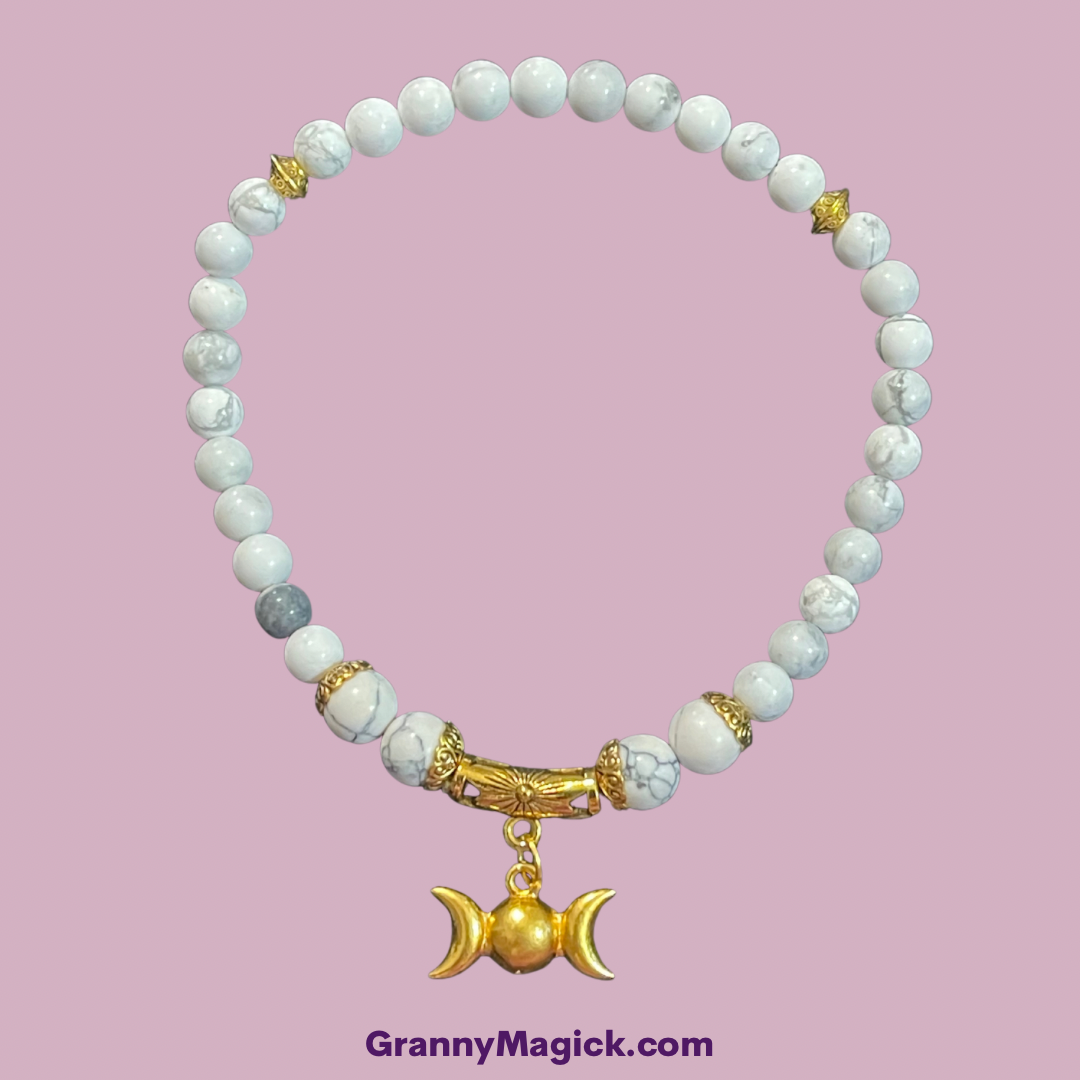 Howlite Triple Moon Goddess Stretch Bracelet – Granny Magick Margaret ...